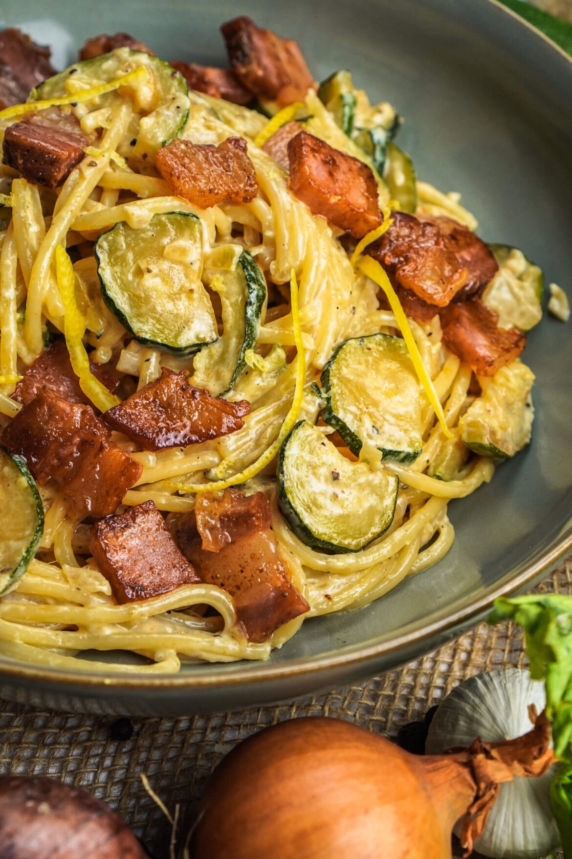 Zucchini Pancetta Pasta - FeedMeDaily